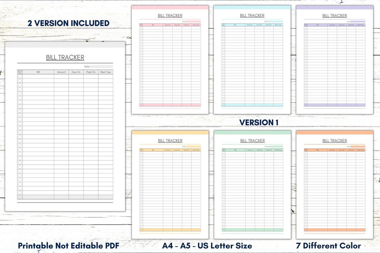 Printable Bill Payment Sheet, Monthly Bills Record, Bill Tracking Sheet ...