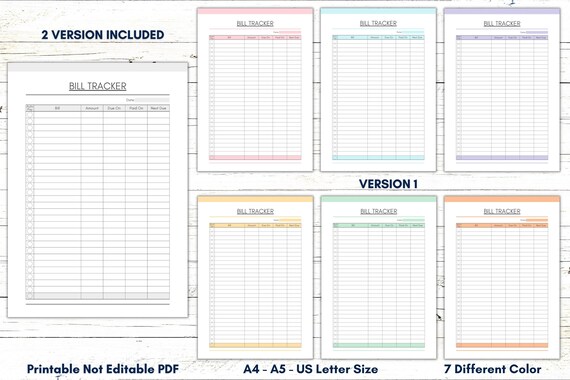 Printable Bill Payment Sheet Monthly Bills Record Bill - Etsy