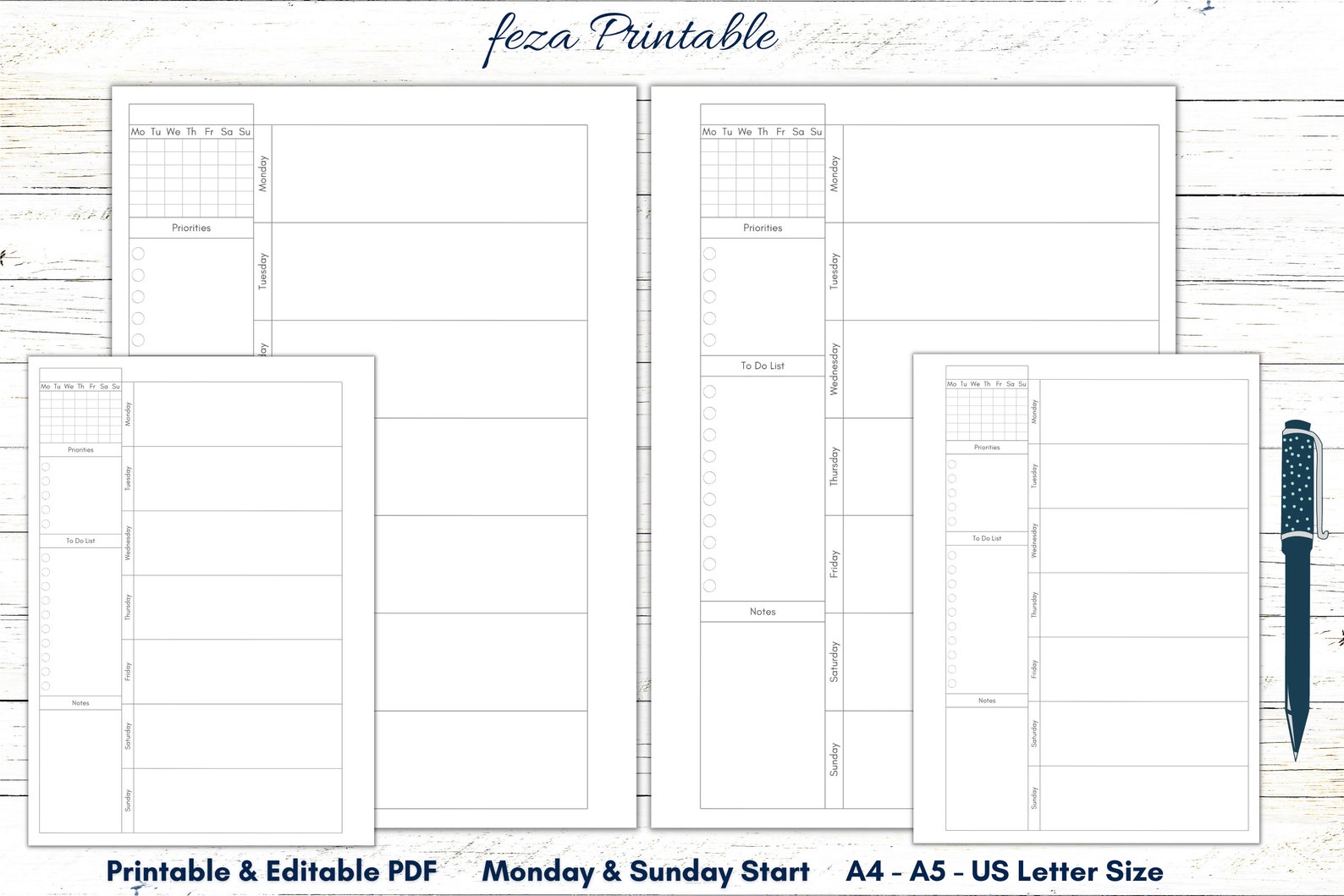 Undated Weekly Planner Printable, Weekly Planner Editable Fillable ...