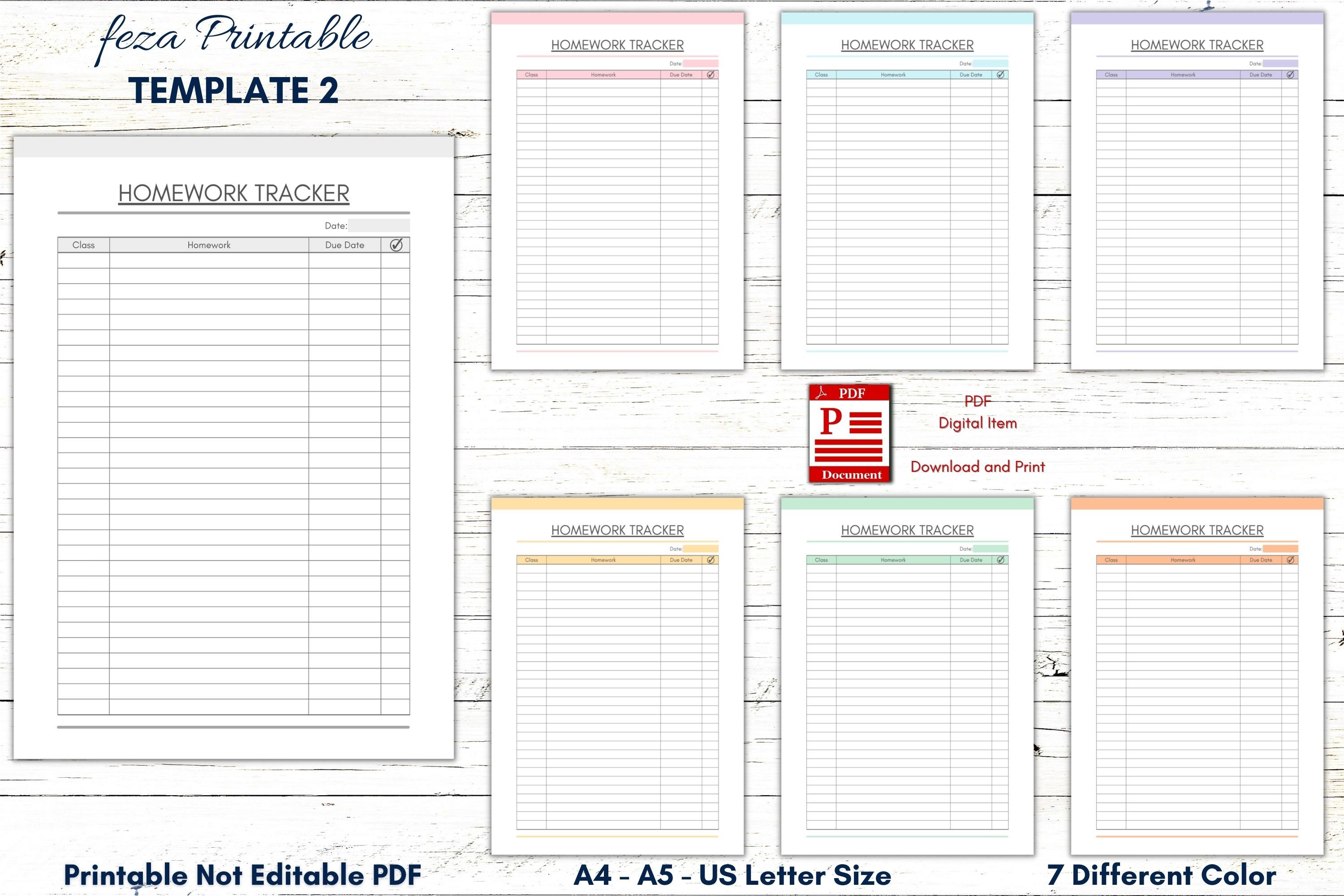 Printable Homework Tracker, Homework Log, PDF Homework Checklist ...