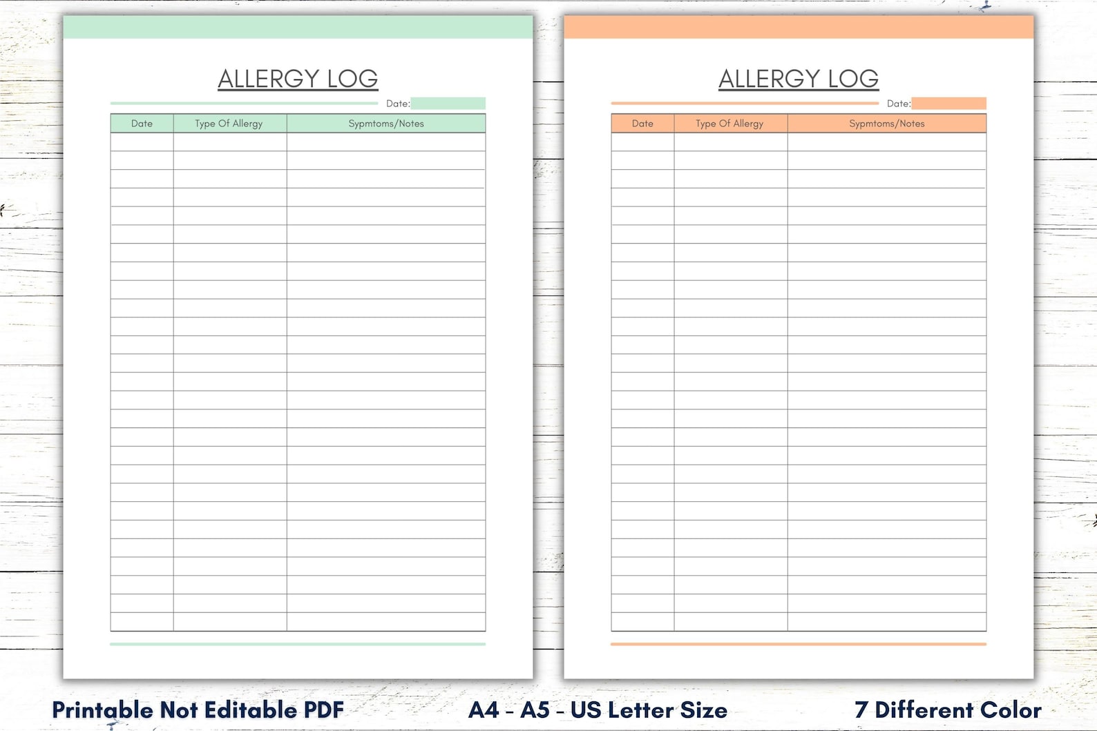 Printable Allergy Log, Printable Allergy Tracker, Allergic Reaction ...
