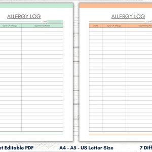 Printable Allergy Log, Printable Allergy Tracker, Allergic Reaction ...