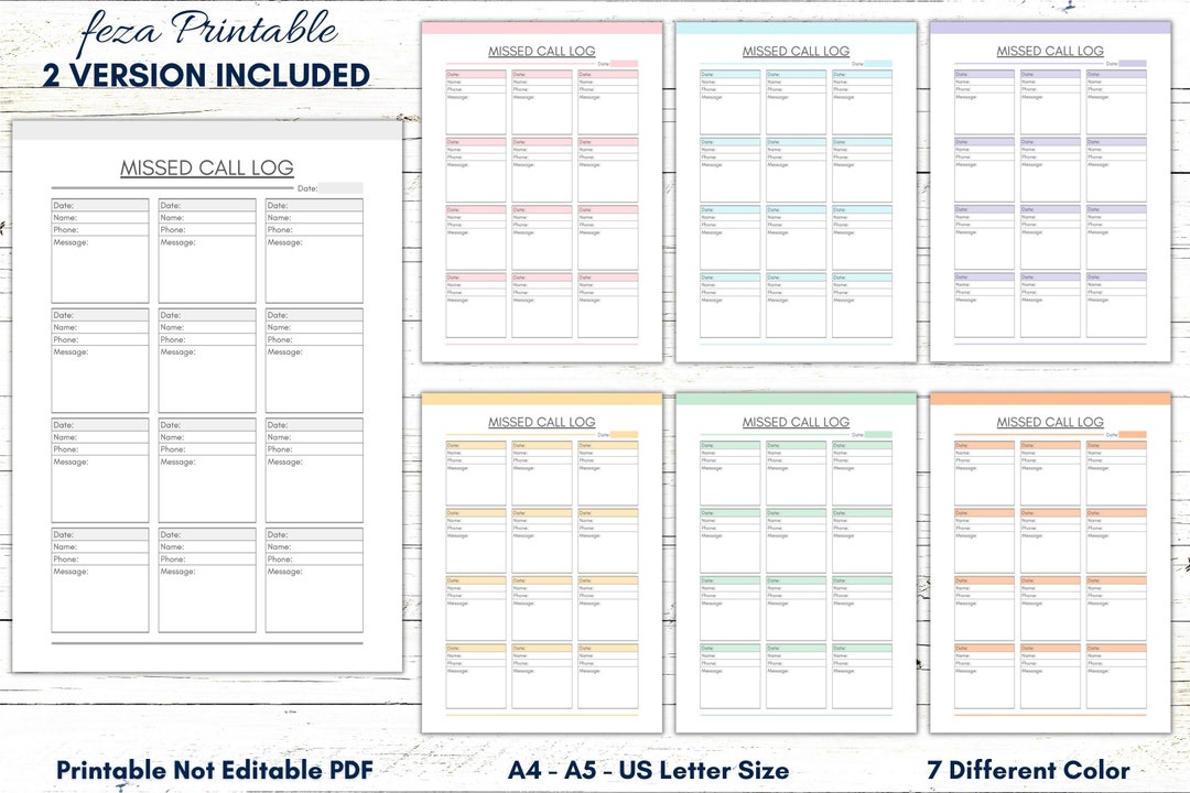 Printable Missed Call Log, Calls Log Template, Calls to Return Sheet ...