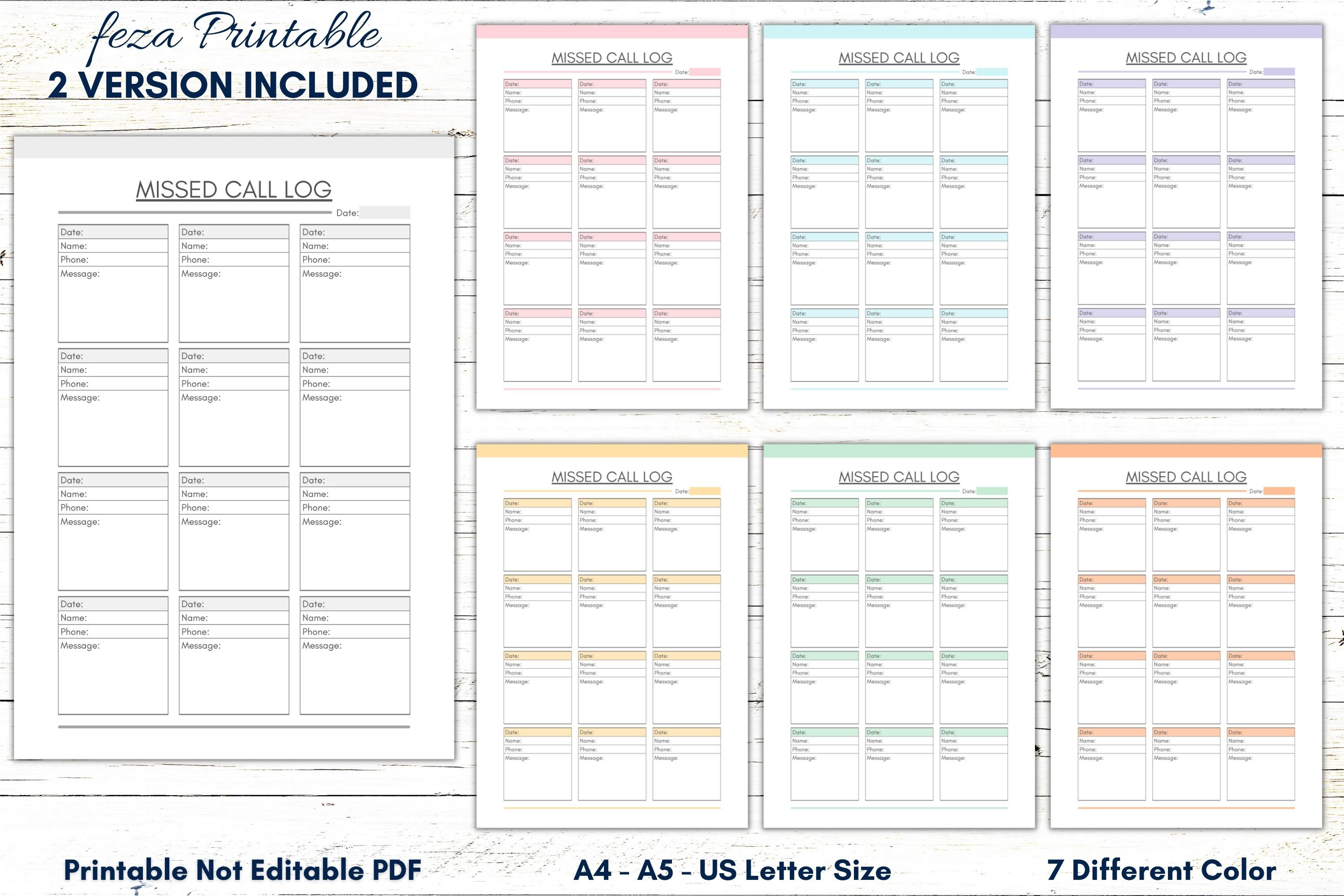 Printable Missed Call Log, Calls Log Template, Calls to Return Sheet ...