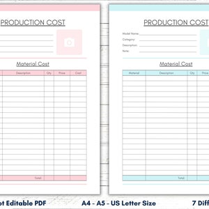 Printable Production Cost Template, Material Cost Planner (PDF Log) - Etsy