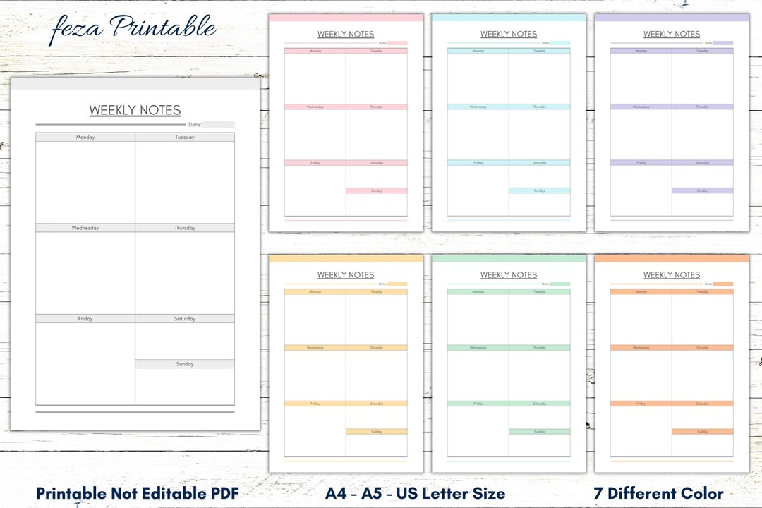 Printable Notes Pages Template, Note Taking Page, Weekly Notes Sheet ...