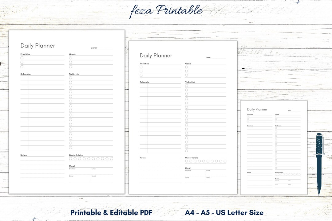 Daily Planner Printable, Daily Journal, Daily Schedule, Daily Planner ...