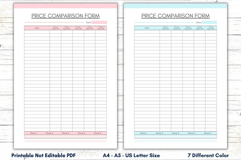 Printable Price Comparison Template, Grocery Price Comparison Form ...