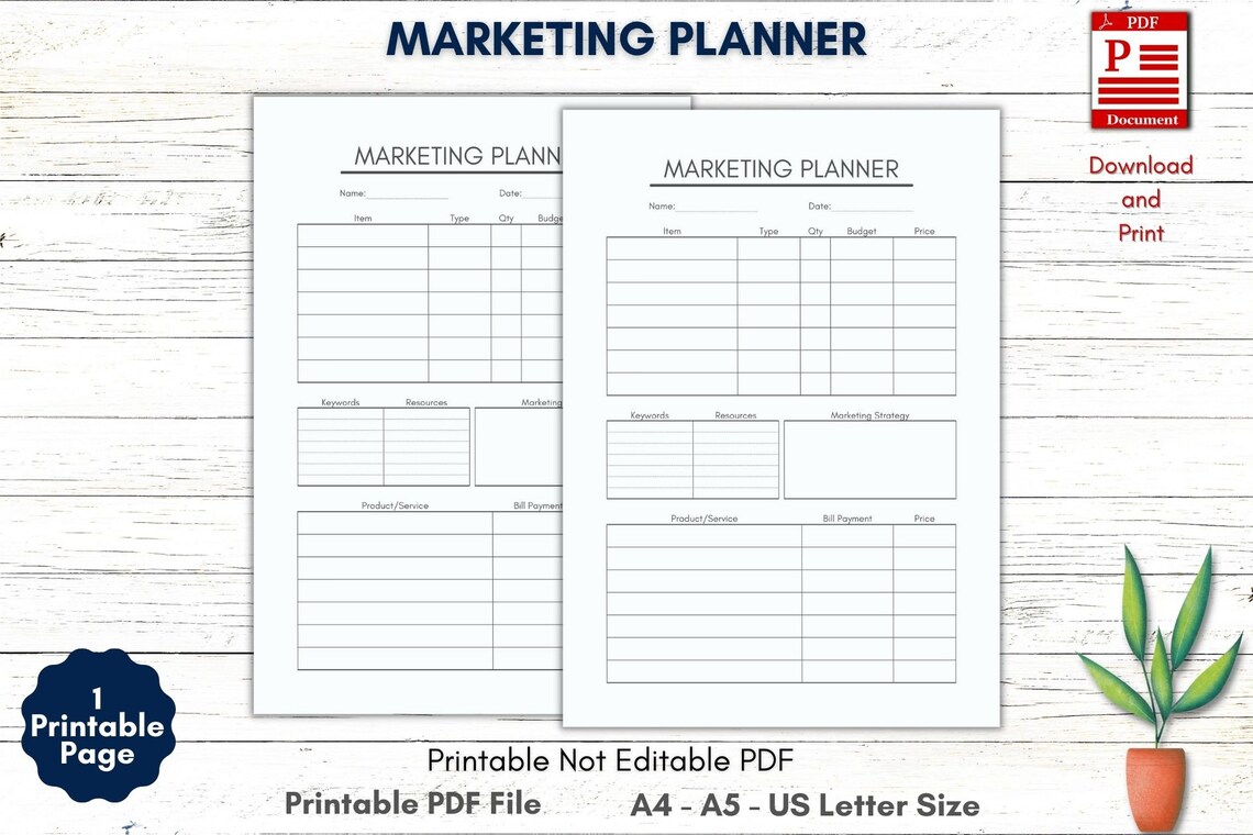 Printable Marketing Planner Printable Marketing Template | Etsy