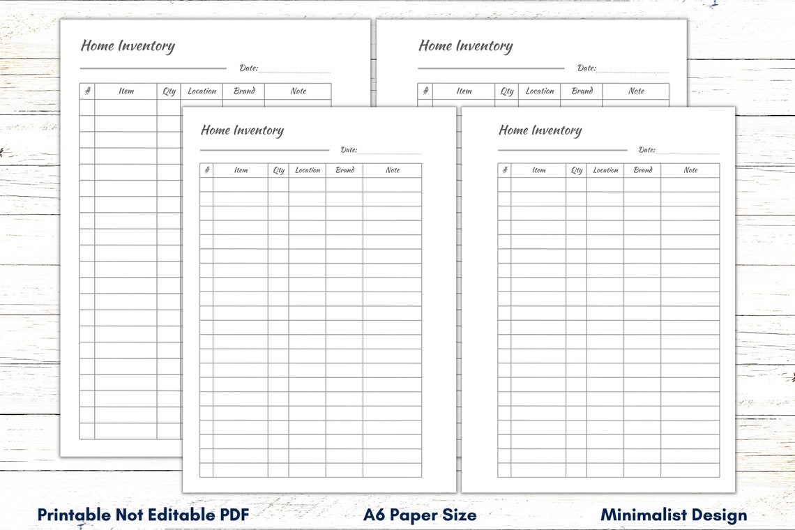 A6 Home Inventory Tracker Printable, Home Inventory Template, Home ...