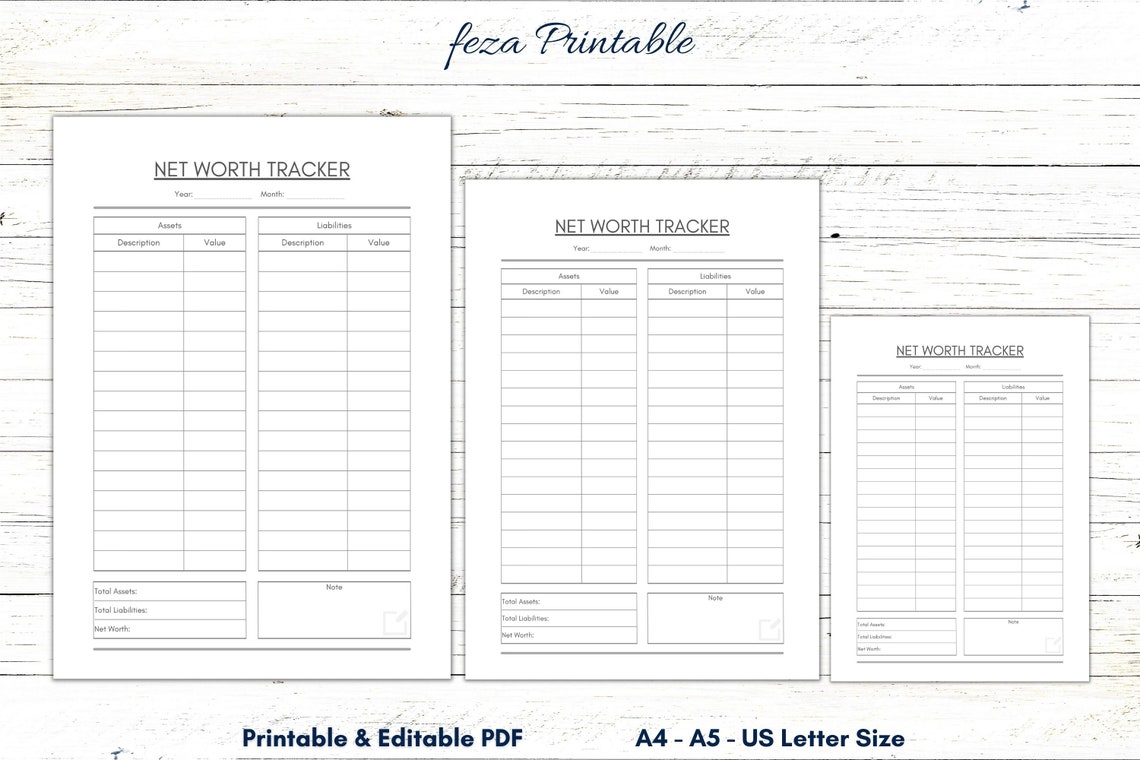 Net Worth Tracker Printable, Net Worth Sheet Editable, Net Worth Page ...