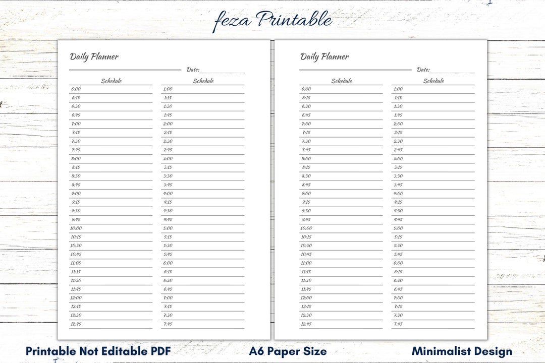 A6 15 Minute Daily Planner Printable, 15 Minute Time Tracker, Daily Productivity Planner, Daily ...