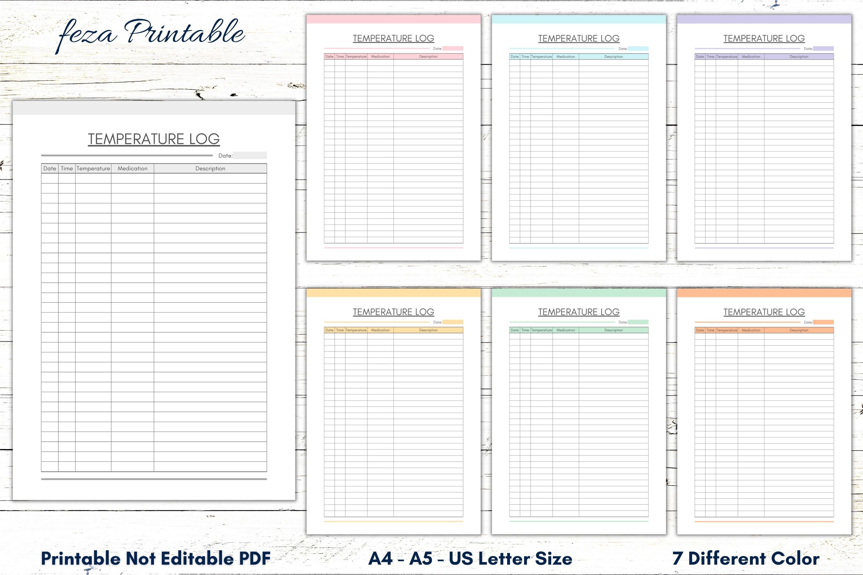 Printable Temperature Log, Temperature Tracker, Health Planner, Patient ...