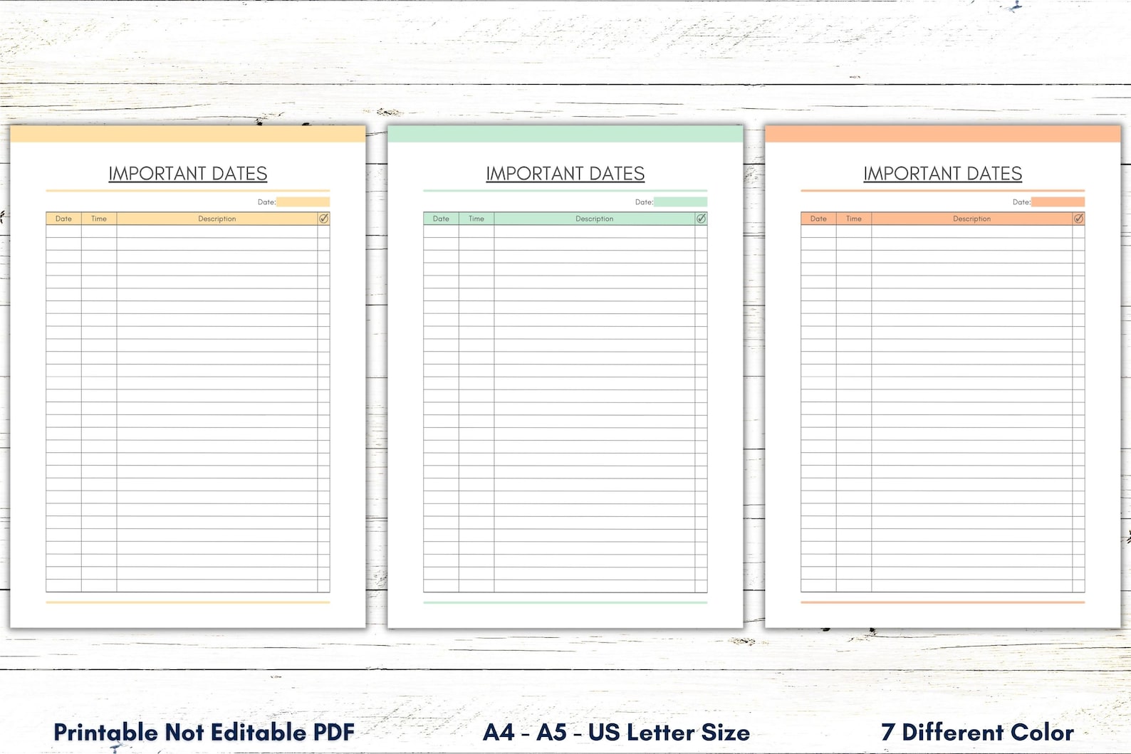 Printable Important Dates Sheet, PDF Important Dates Tracker, PDF Dates ...