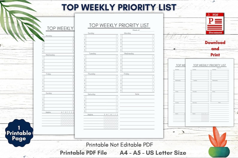 Printable Priority List Printable Weekly Priorities | Etsy