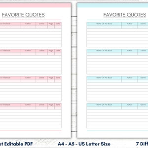 Book Quote Sheet Template Printable, Book Quote Tracker, Book Reading ...