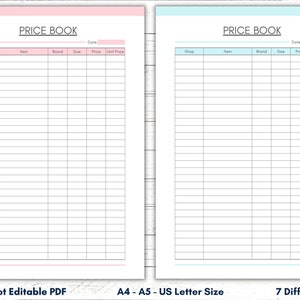 Printable Price Book Template, Price Planner, Budget Planner, Budget ...