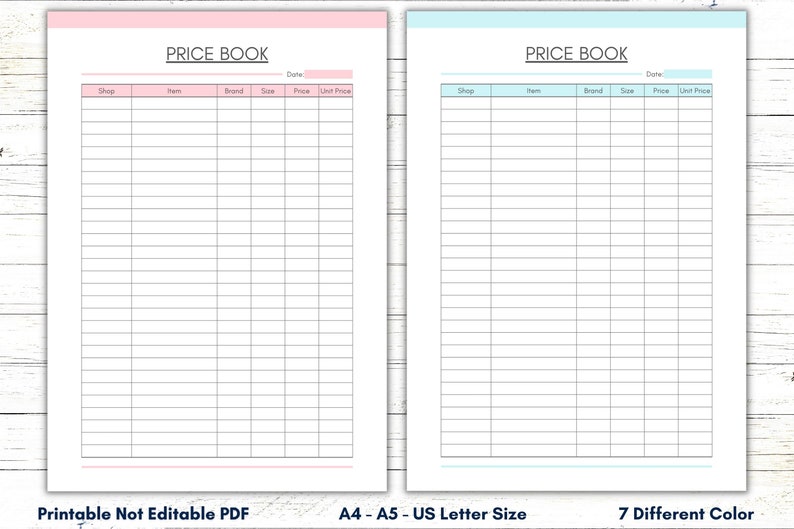 Printable Price Book Template, Price Planner, Budget Planner, Budget ...