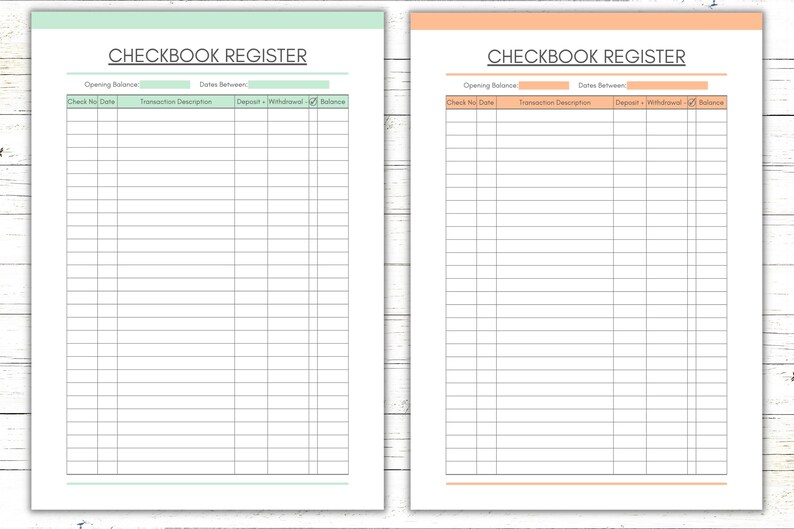Printable Checkbook Register, Checkbook Balance Tracker, Financial ...