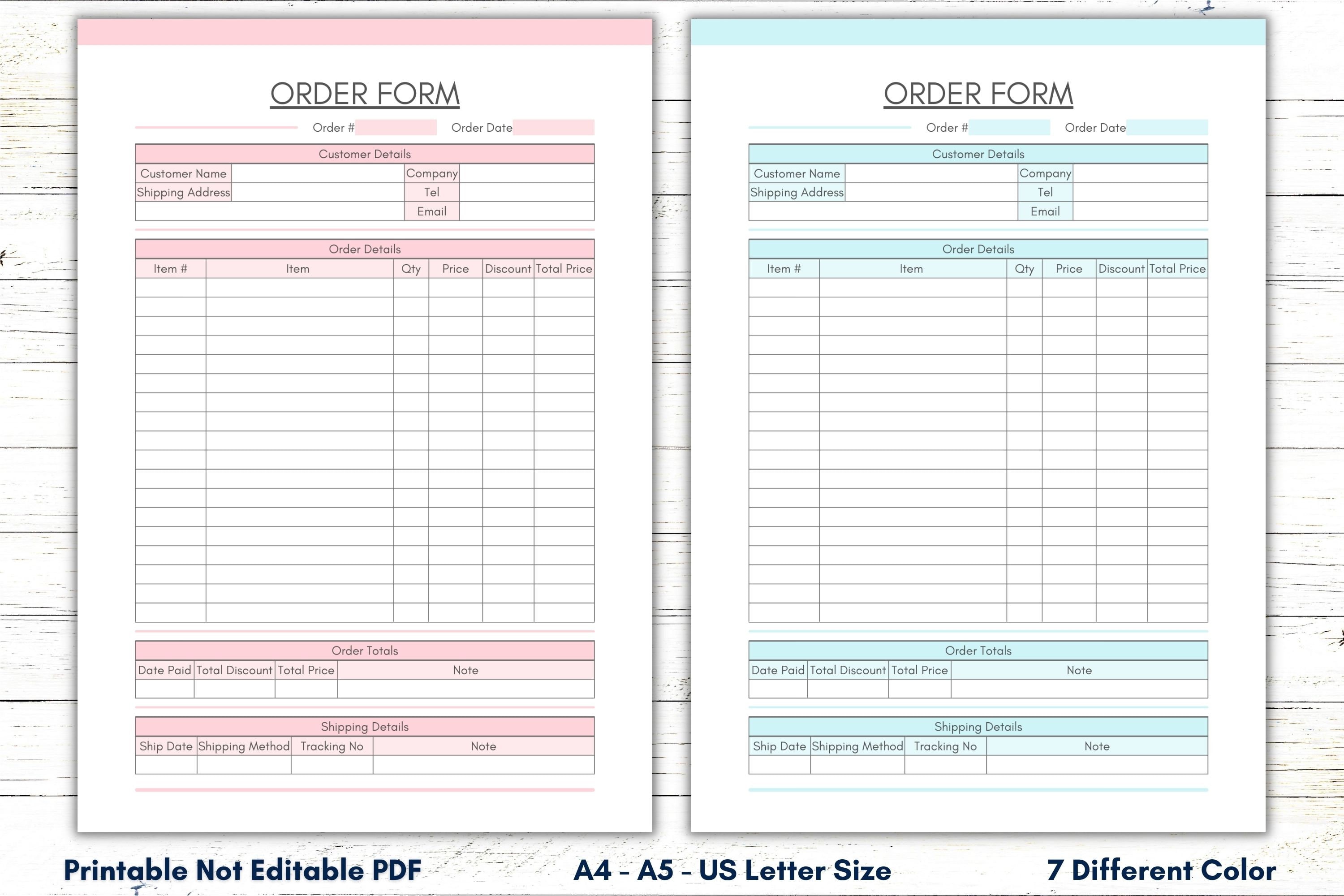 Printable Order Form Template, Order Sheet, Order Form for Small ...