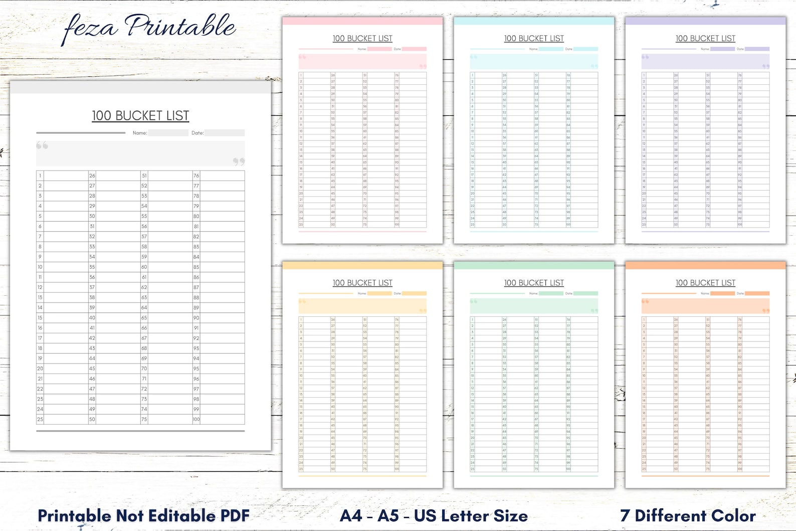 100 Bucket List Printable Template, Bucket List Sheet, Bucket List ...