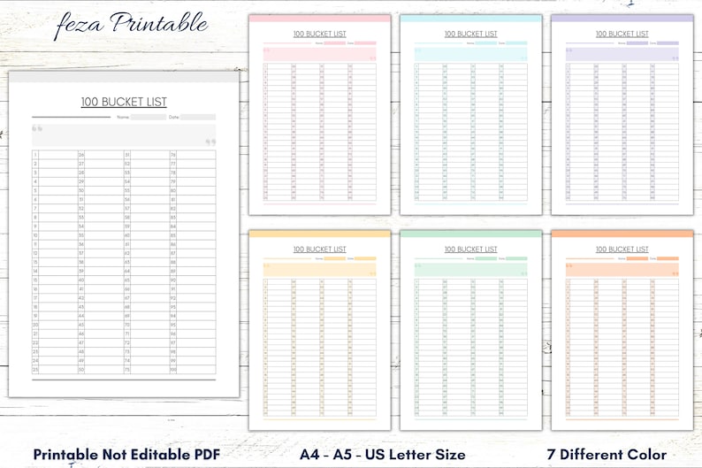 100 Bucket List Printable Template, Bucket List Sheet, Bucket List ...