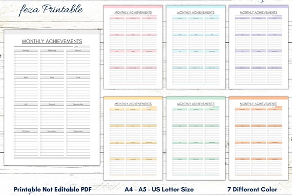 Printable Monthly Achievements Tracker Achievements Overview - Etsy