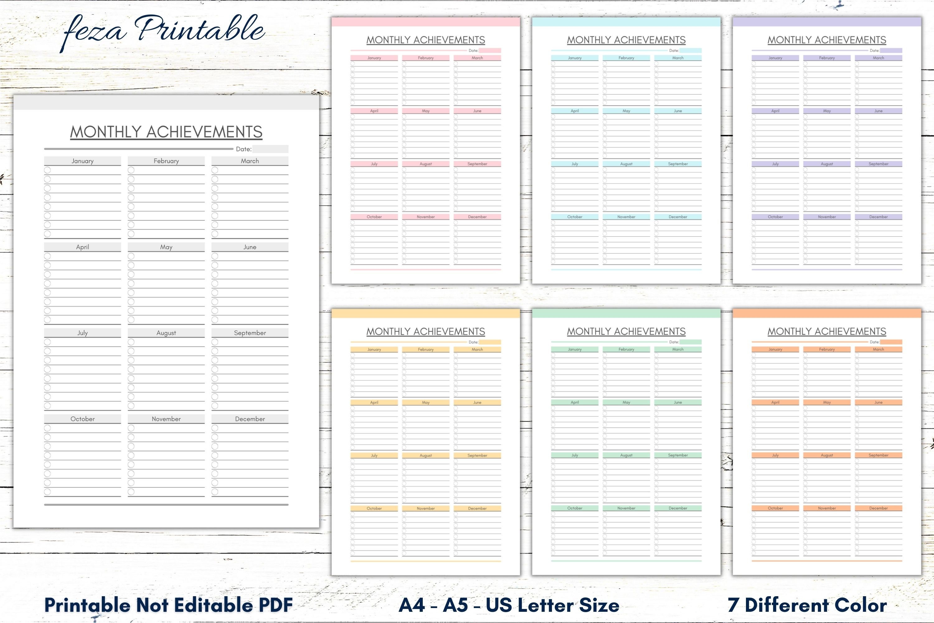 Printable Monthly Achievements Tracker, Achievements Overview, Monthly ...