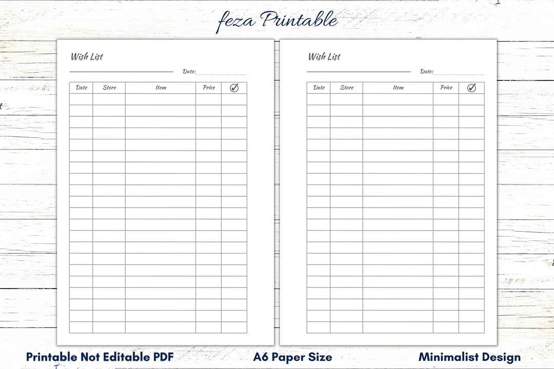 A6 Wishlist Printable, Wishlist Template, Wishlist Tracker, Wishlist ...