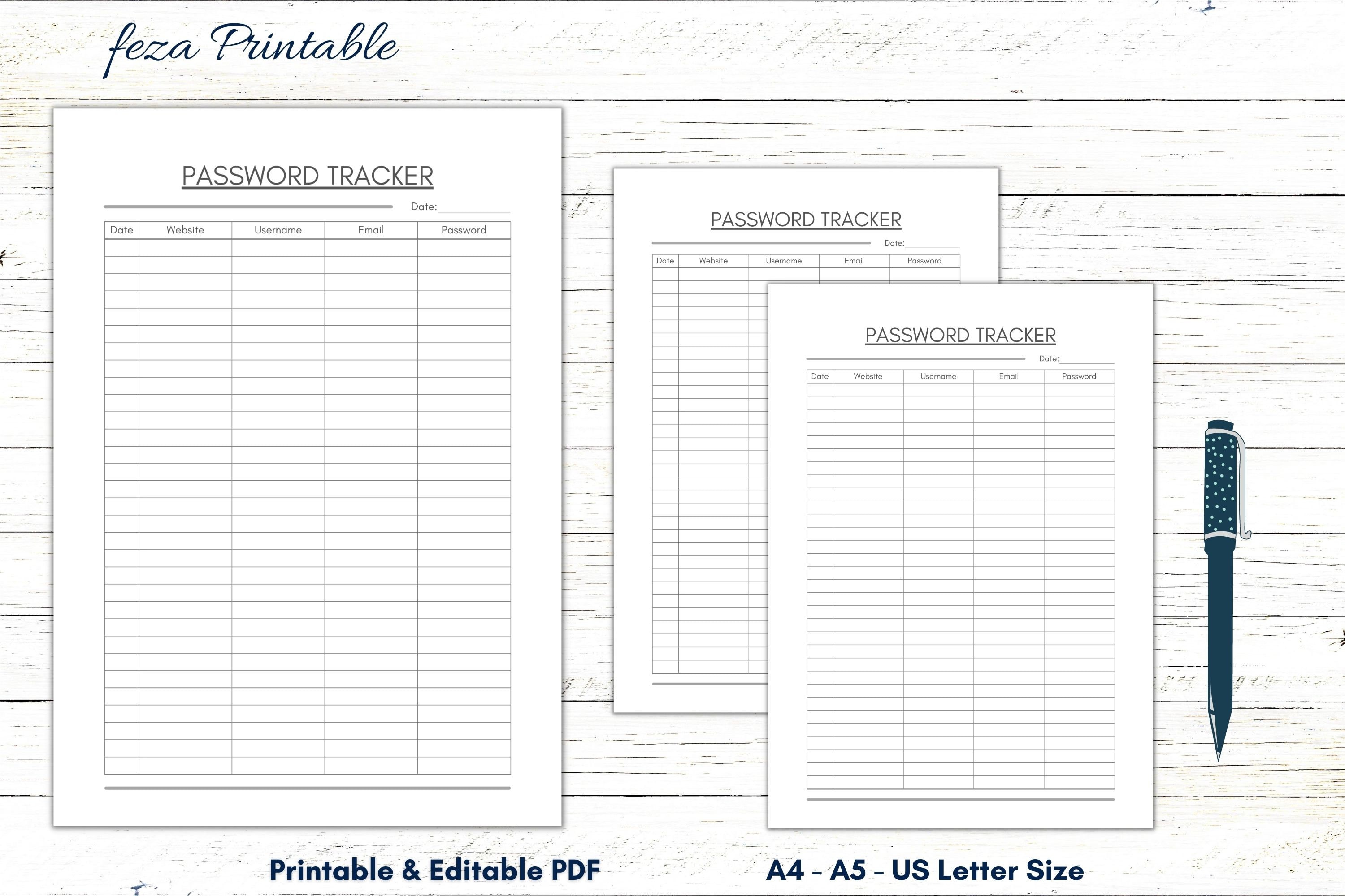 Password List Editable, Password Tracker Printable, Password Log Book ...