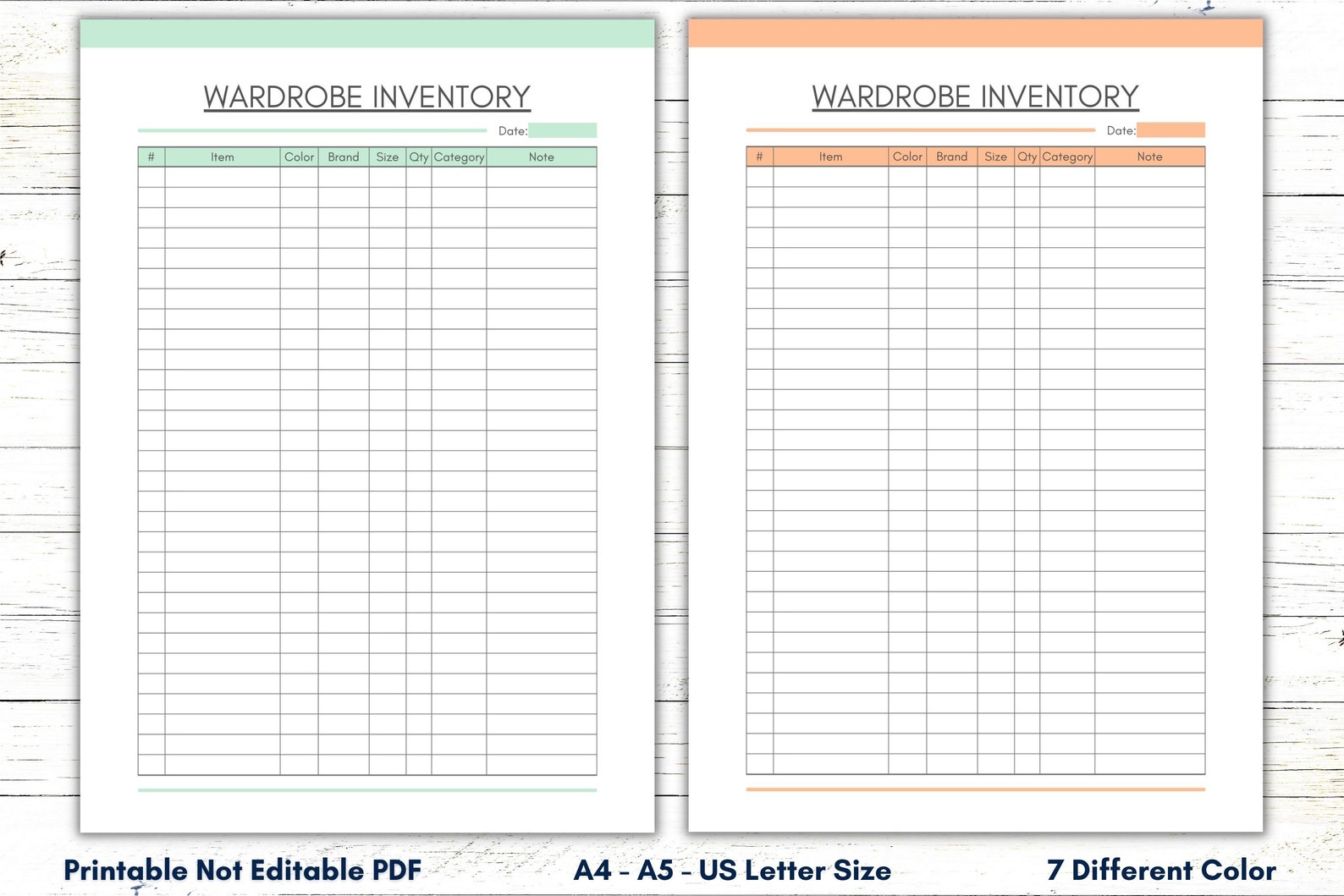 Printable Wardrobe Inventory Template, Wardrobe Organizer Sheet ...