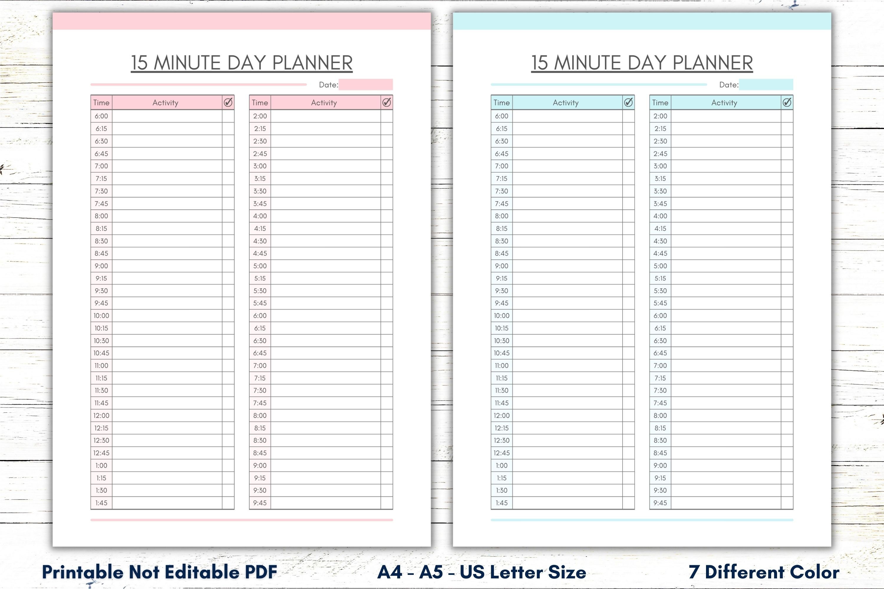 15 Minute Planner Printable, 15 Minutes Planner, 15 Minute Daily ...