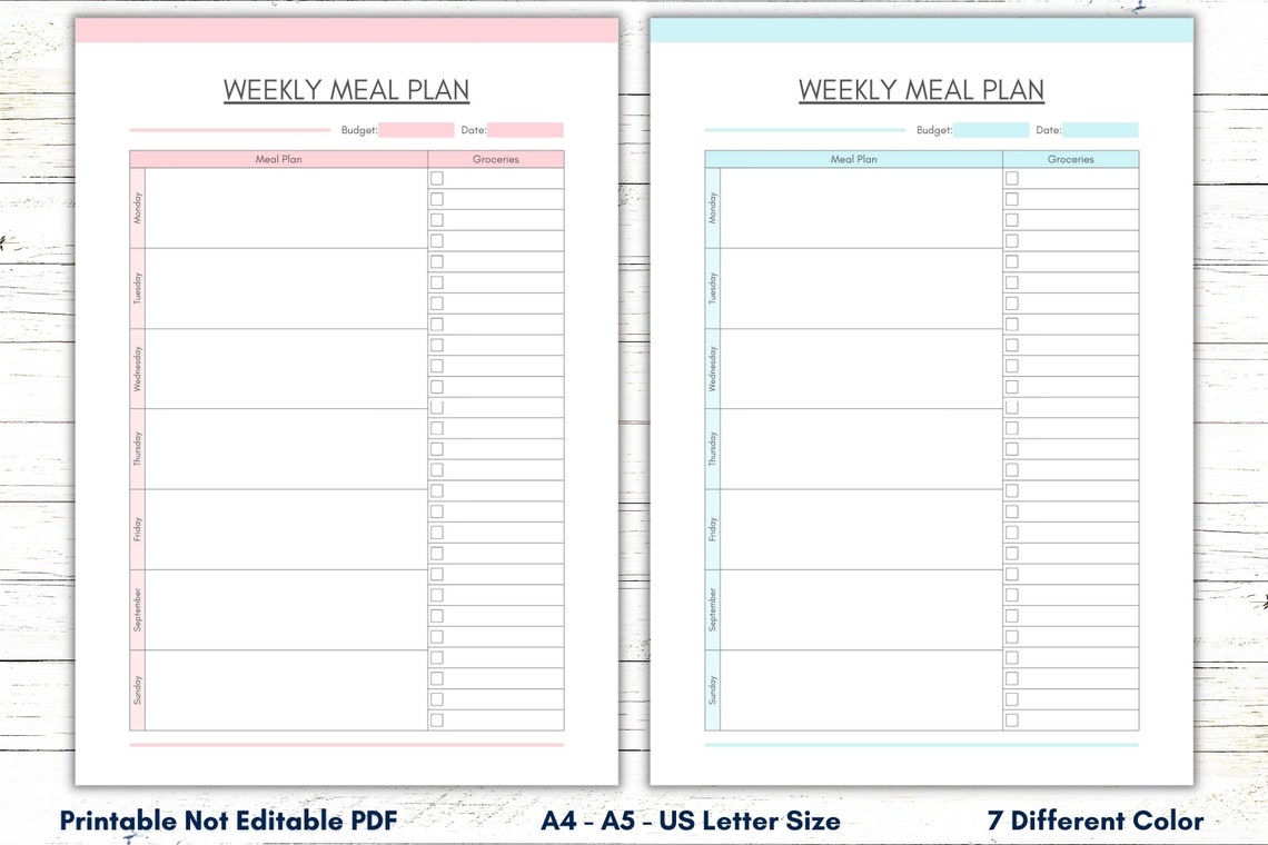 Weekly Meal Planner Printable, Meal Planner Template, Weekly Meal ...