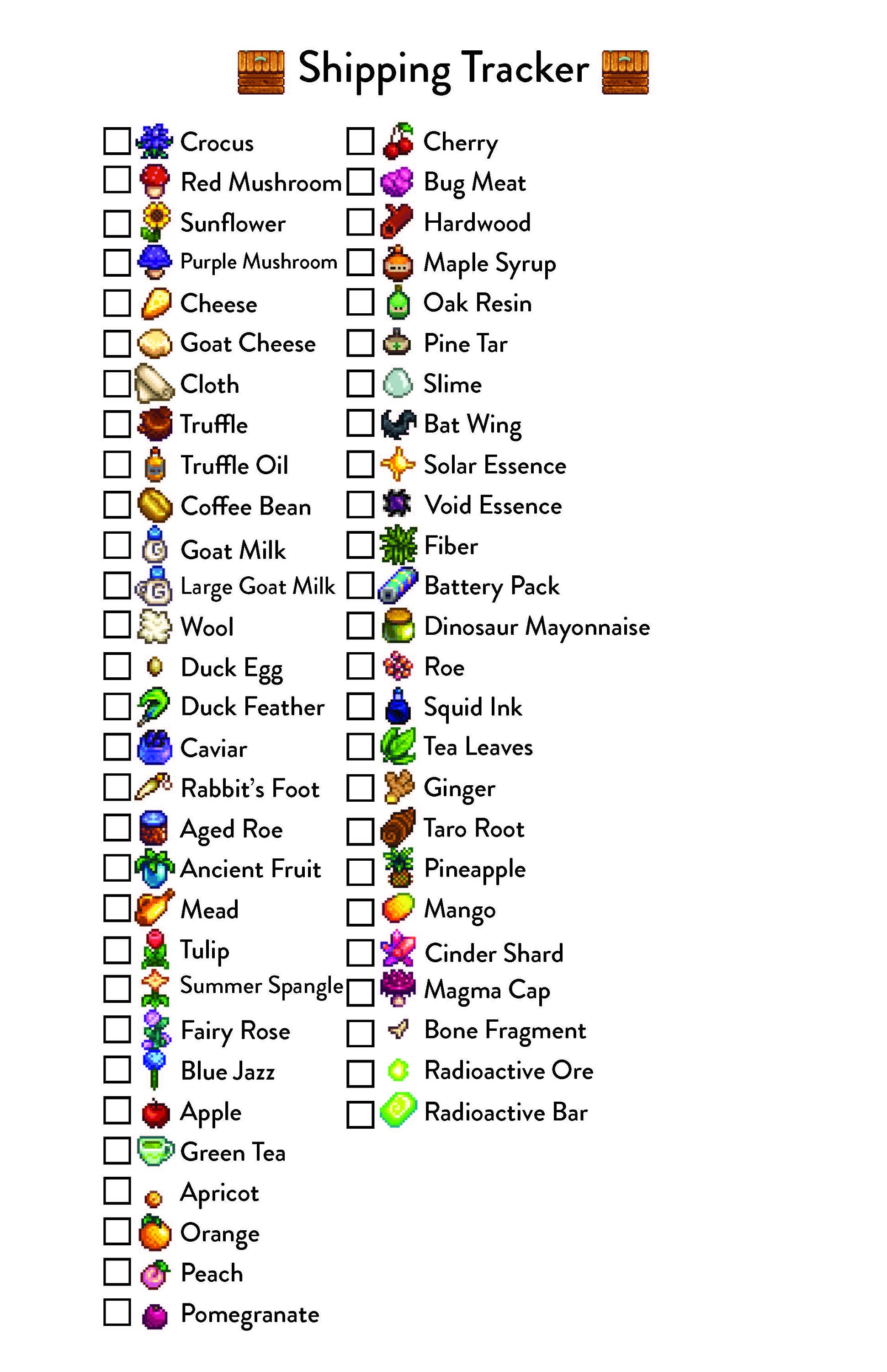 Printable Digital File Stardew Valley Tracker Shipping Collection Order ...