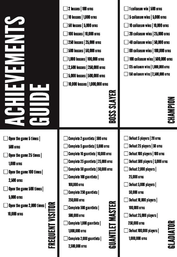 Orna RPG Achievements Guide Rewards Checklist Printable - Etsy