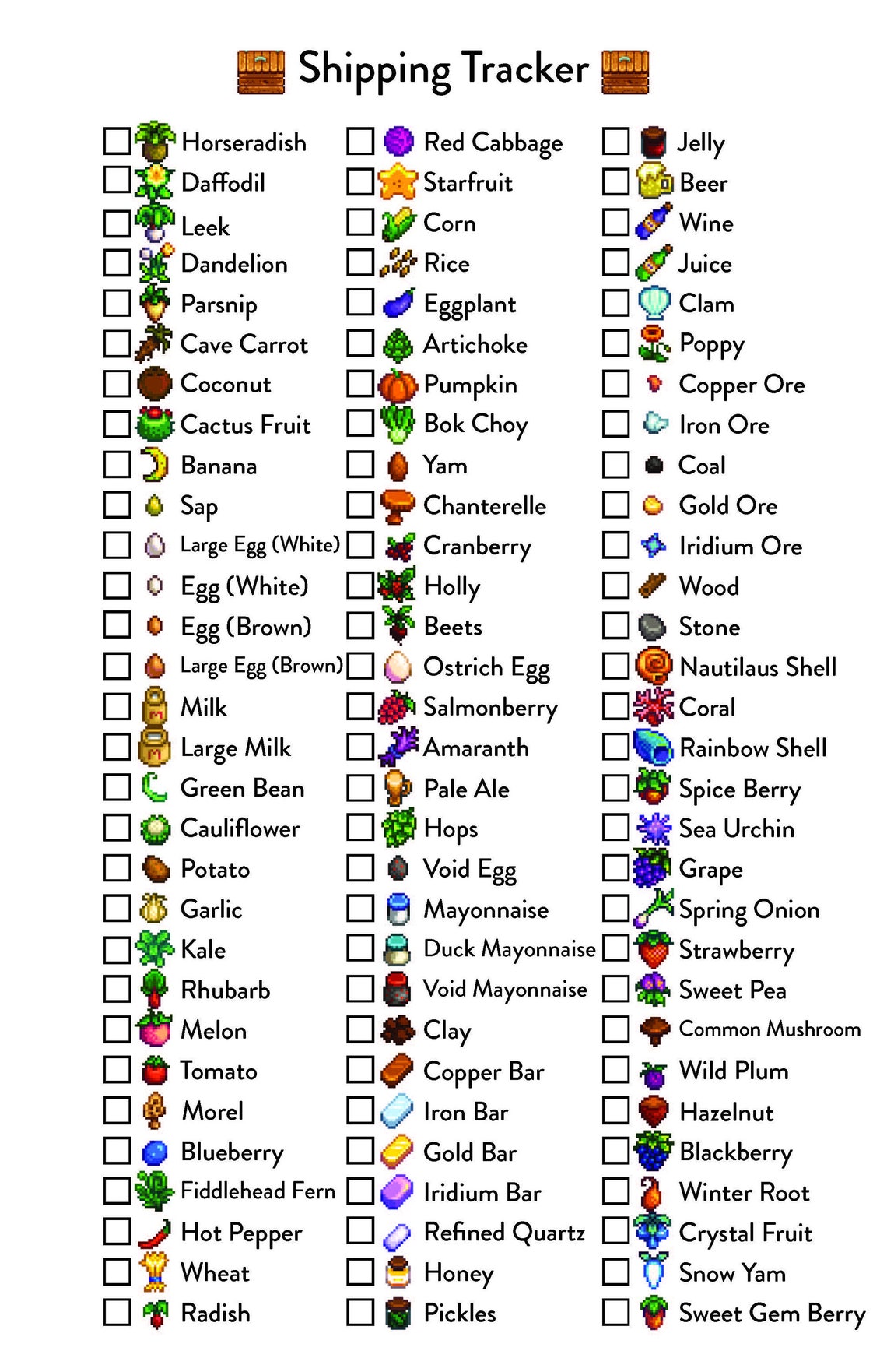 Printable Digital File Stardew Valley Tracker Shipping Collection Order ...