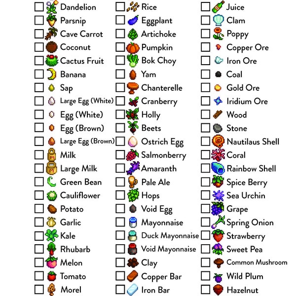 Stardew Valley Tracker Printable - Etsy Stardew Valley Tracker Printable - Etsy