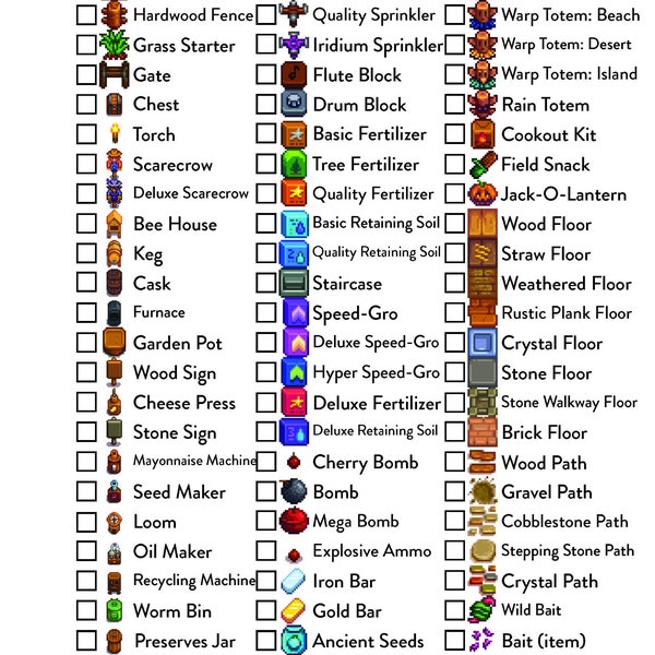 Stardew Valley Checklist - Etsy