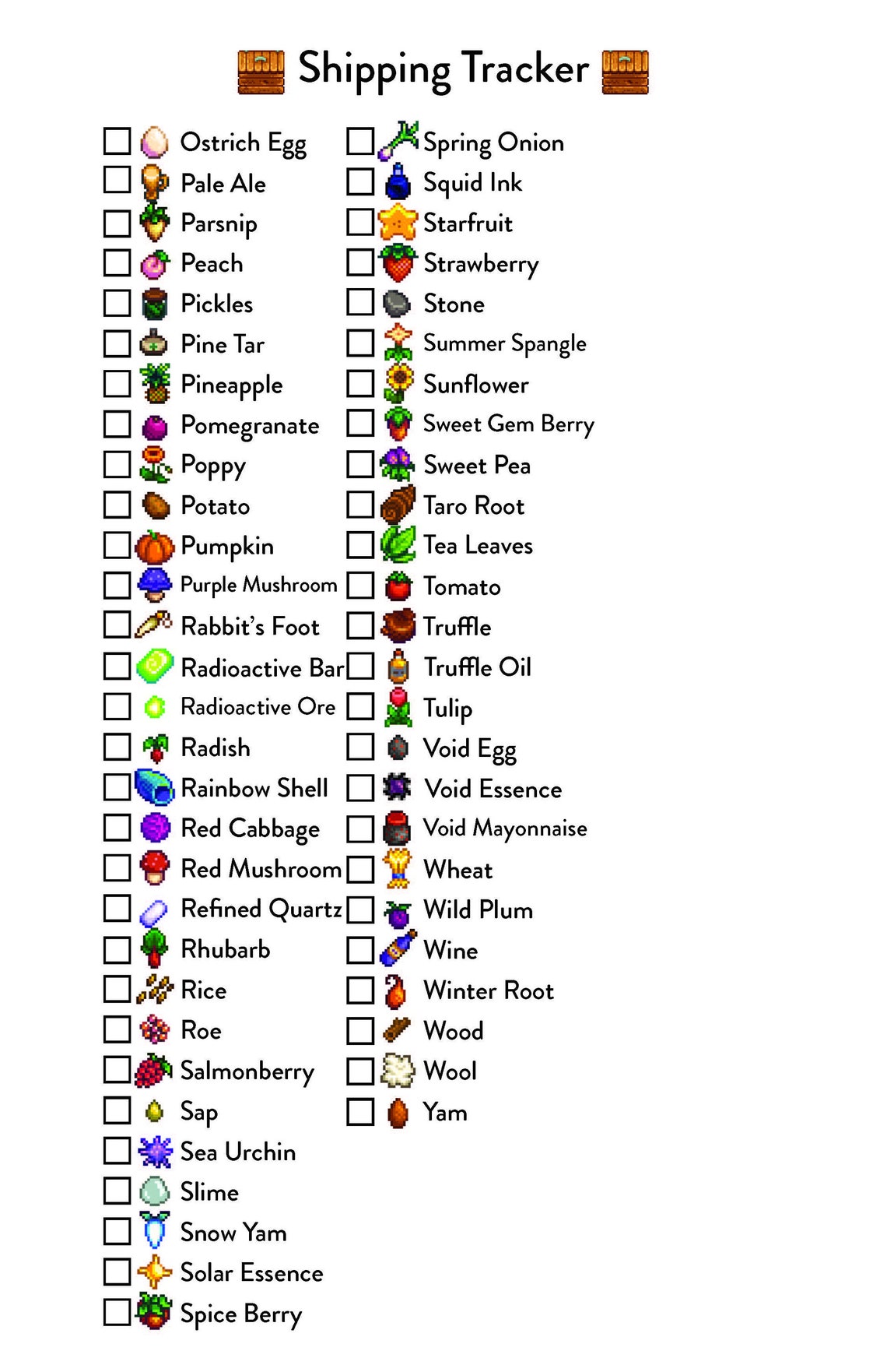 Printable Digital File Stardew Valley Tracker Shipping Alphabetical ...