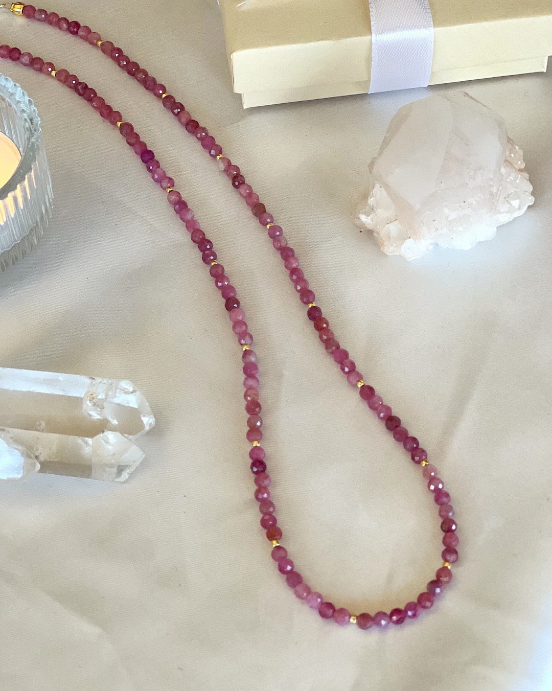 October Birthstone Pink Tourmaline Crystal Necklace - High Quality ...