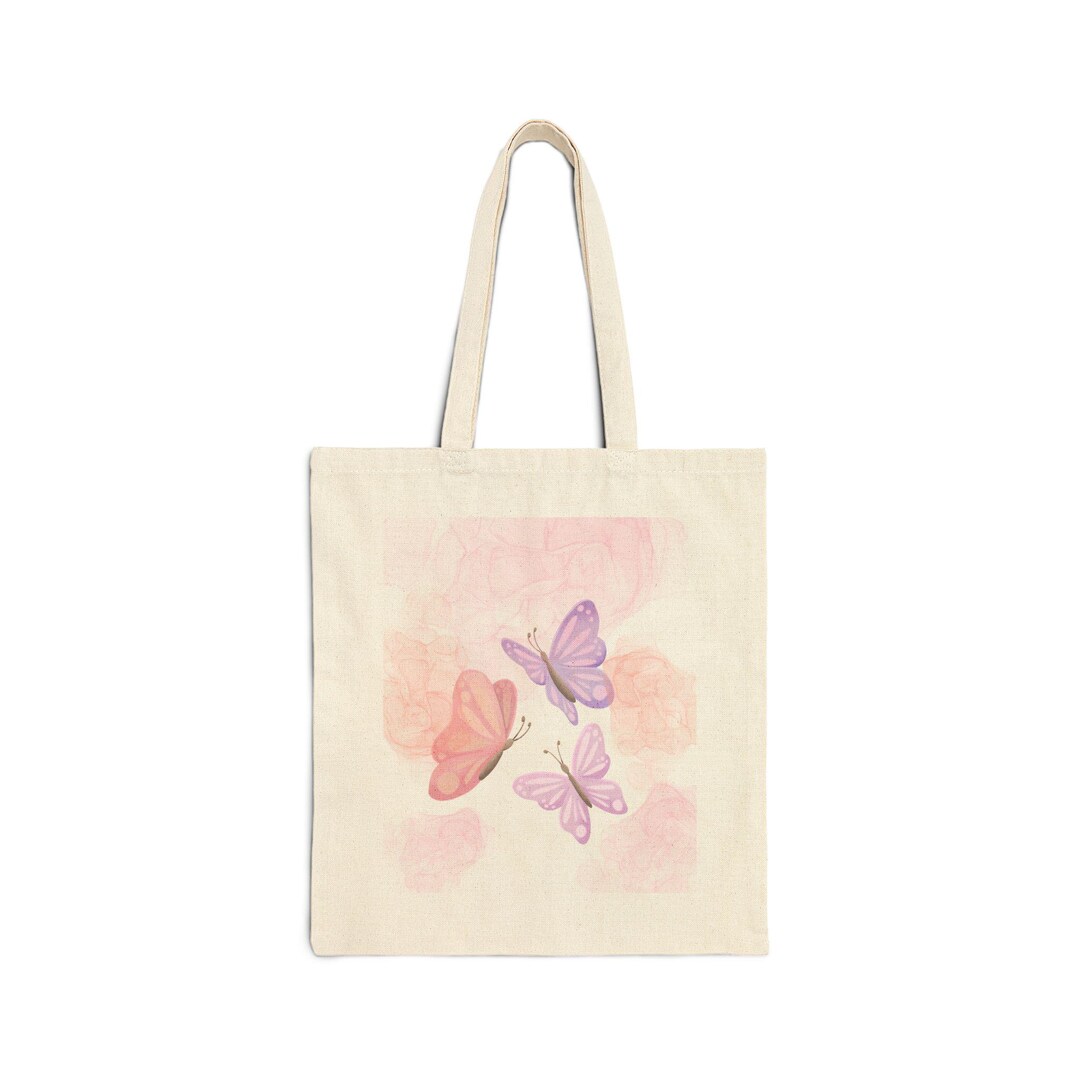 Butterfly Canvas Tote Bag, Purple Pink Butterflies Grocery Shopping ...