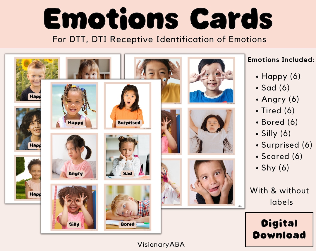 Emotion Cards for DTT, Discrete Trial Training, for ABA Therapy, Autism ...