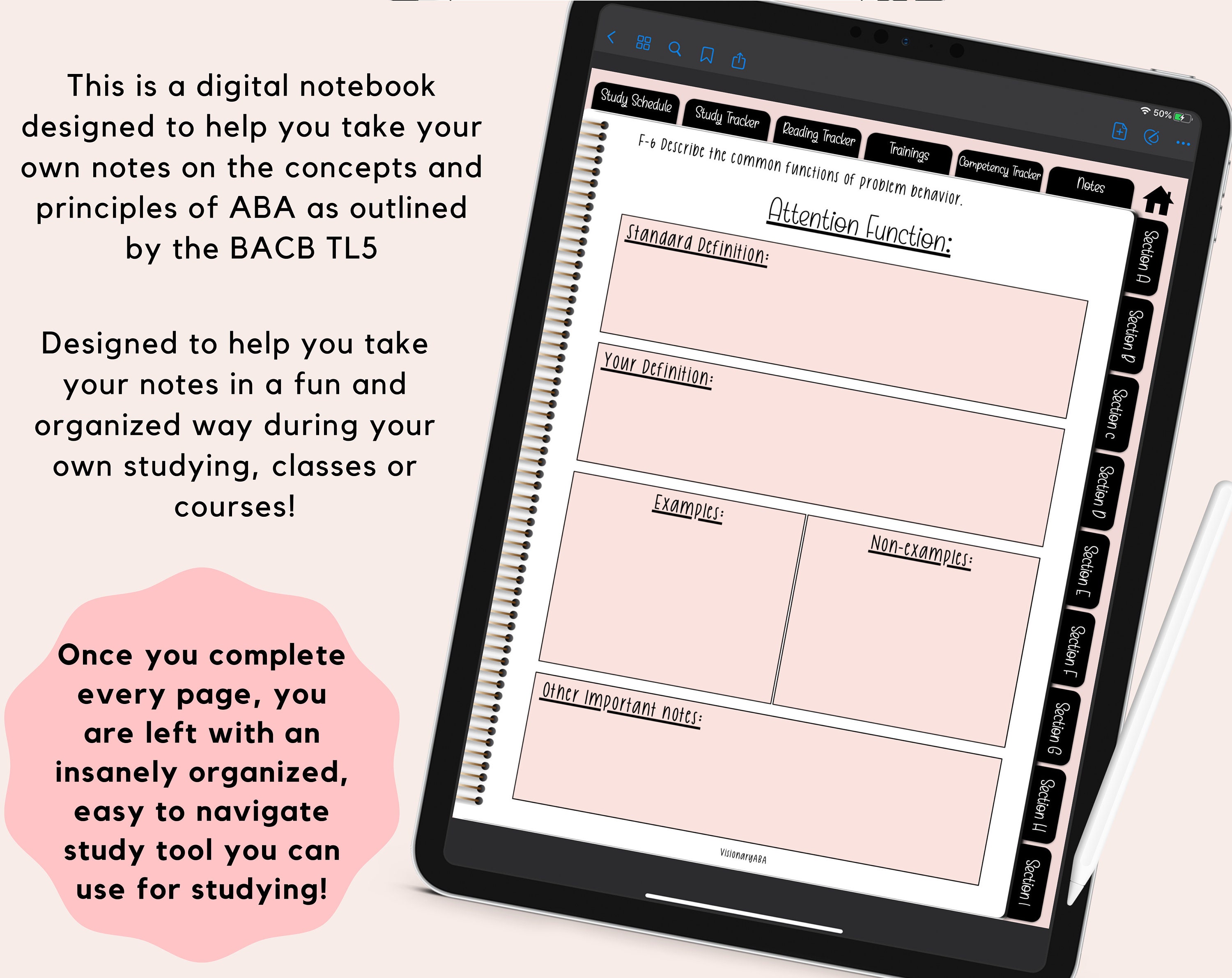 Digital BCBA Study Notebook and Planner | BCBA Notebook for Goodnotes ...
