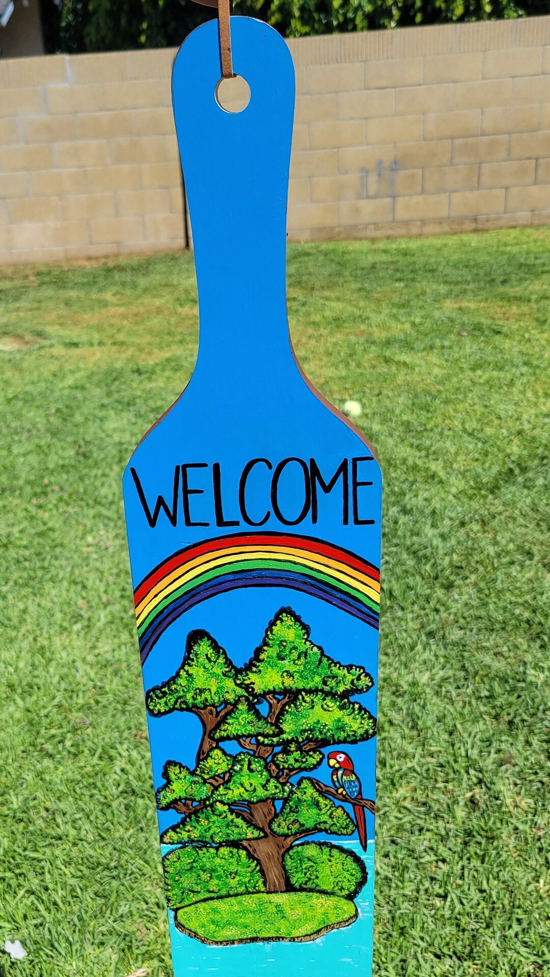 Welcome Parrot Paradise 24" Paddle Sign Hand Drawn and Painted Home ...
