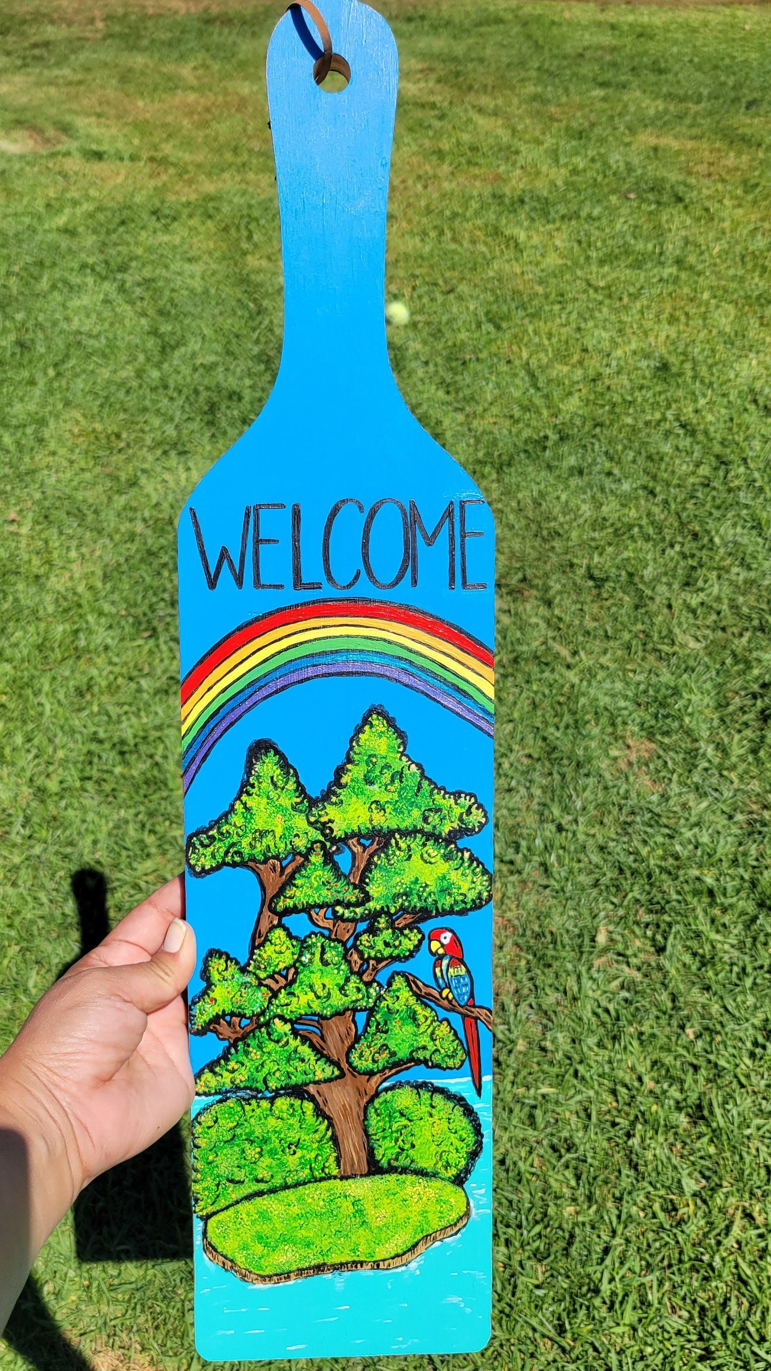 Welcome Parrot Paradise 24" Paddle Sign Hand Drawn and Painted Home ...