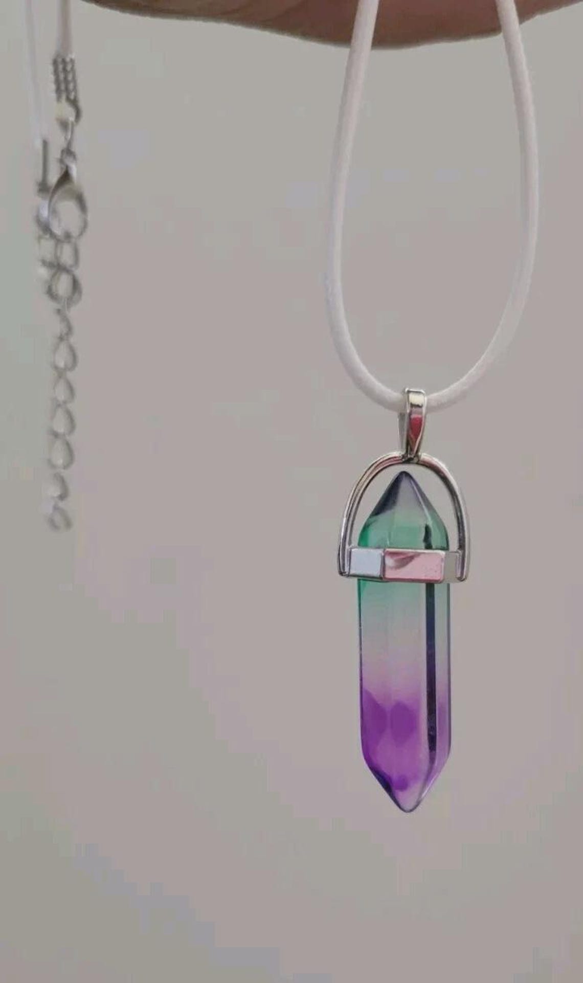 Crystal Clear Green Purple Quartz Stone Chakra Moon Healing Pendant ...