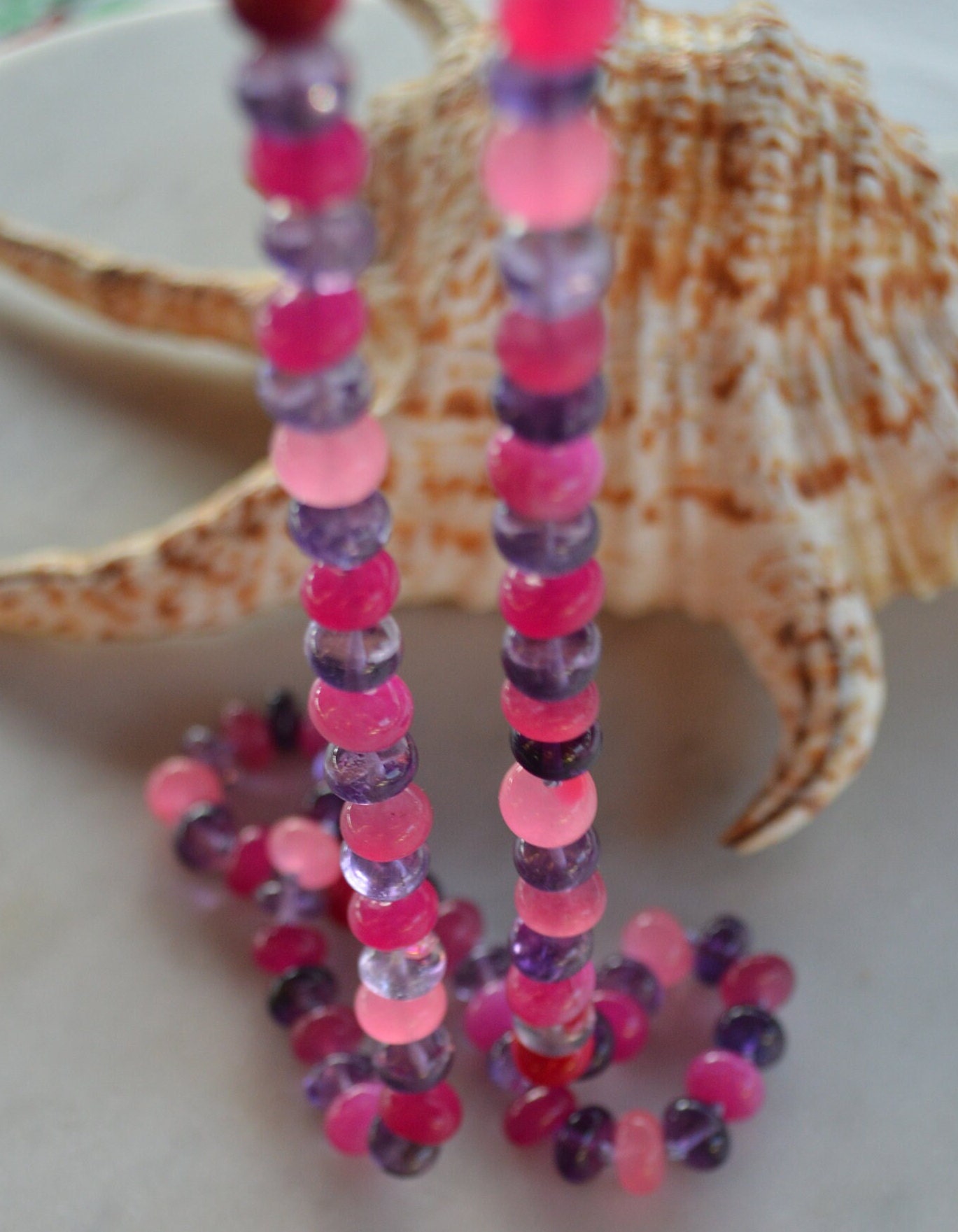 Gemmy Amethyst and 4 Colors of Pink Chalcedony and Quartz Hand Knotted ...