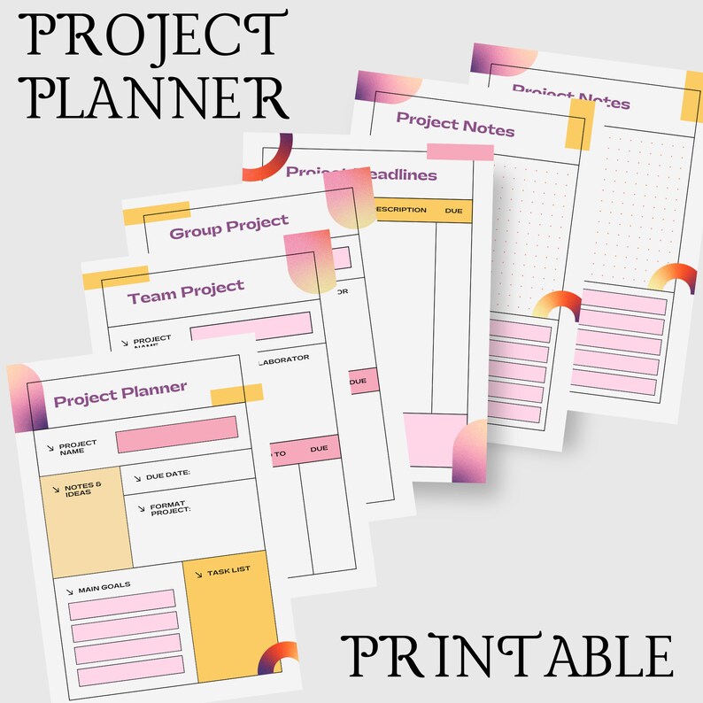 A4 A5 Project Planner, Group Team Project Management Deadlines ...