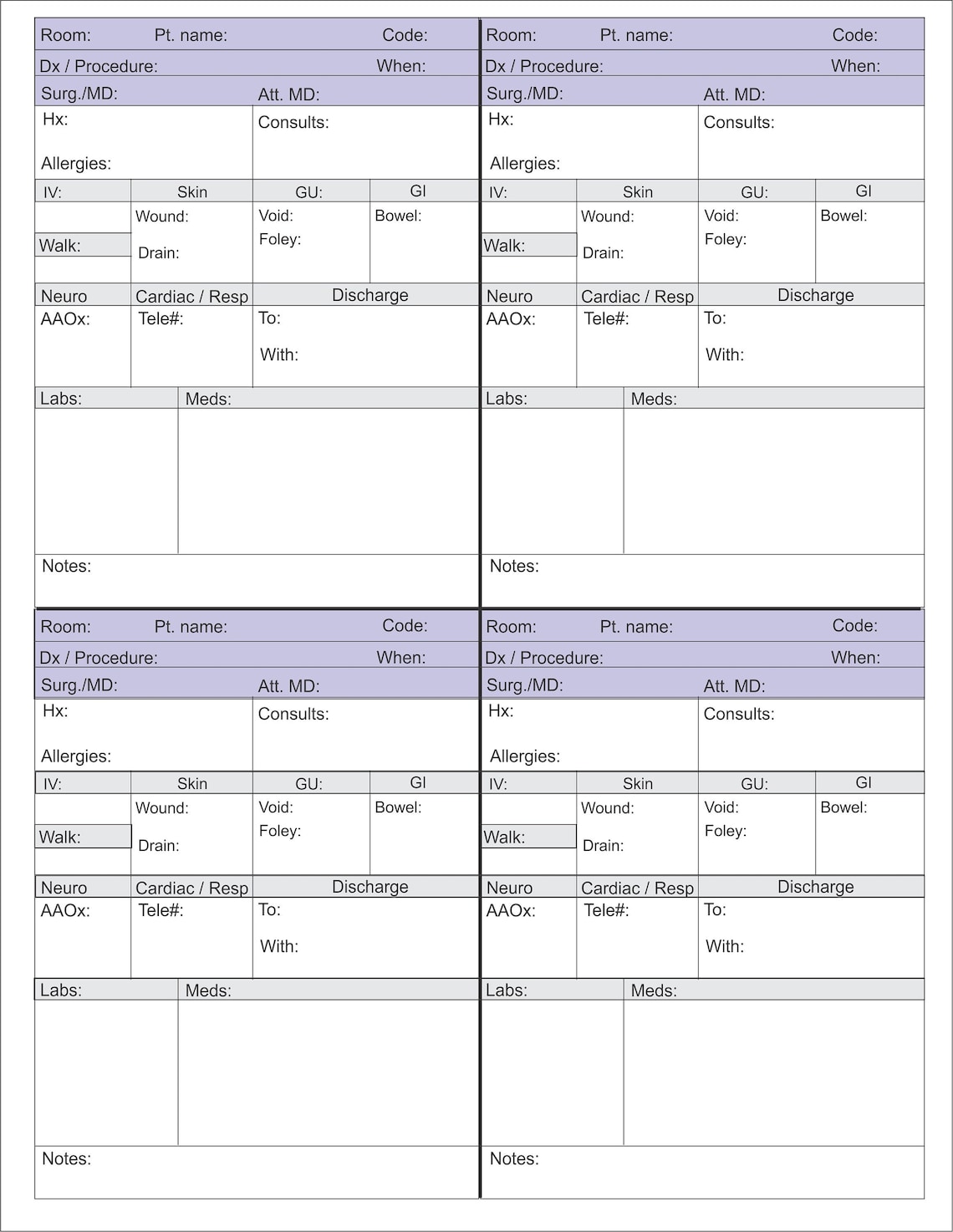 Med Surg Nurse Report Sheet Digital - Etsy