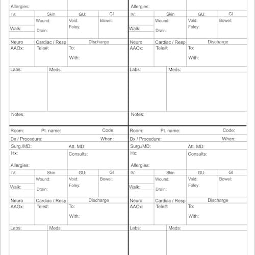 Med Surg Nurse Report Sheet Digital - Etsy